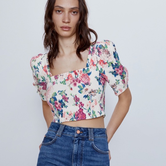 Zara | Tops | Zara Floral Lace Puff Sleeve Top | Poshmark